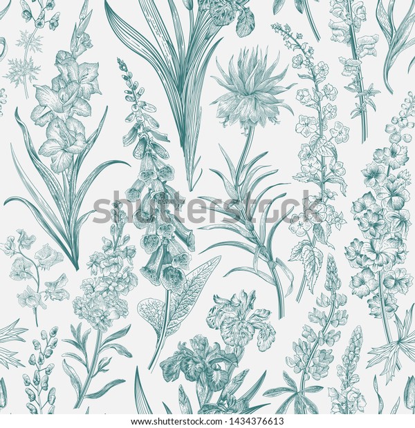 Lovely Garden Vintage Seamless Pattern Spring Stock Vector (Royalty ...