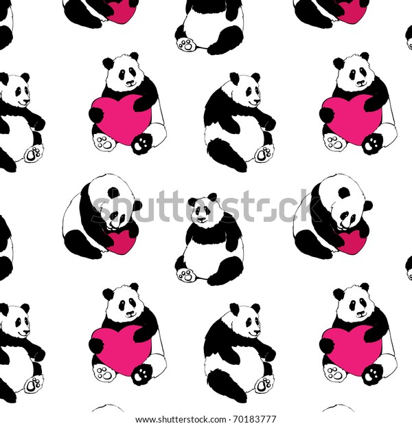 Lovely Seamless Background Pandas Pink Hearts Stock Vector (Royalty ...