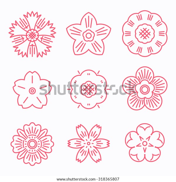 Lovely Simple Linear Geometric Flowers Blossoms Stock Vector (Royalty ...