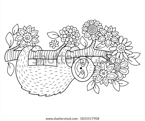 Lovely Vector Sloth Illustration Coloring Page Stock Vector (Royalty ...