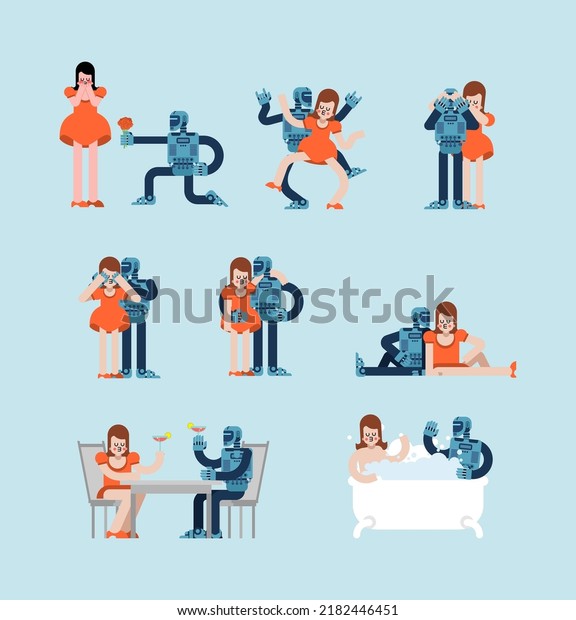 Lovers Robot Set Loving Couple Cyborg: เวกเตอร์สต็อก (ปลอดค่าลิขสิทธิ์ ...
