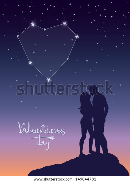 Loving Couple Kissing Under Starry Sky Stock Vector Royalty Free