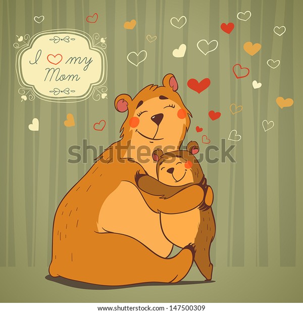 Loving Mother Bear Hugging Her Baby Stock Vector (Royalty Free ...