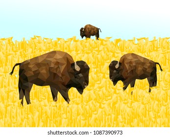 Low Poly Bison On Dry Grass Stock Vector (Royalty Free) 1087390973 ...