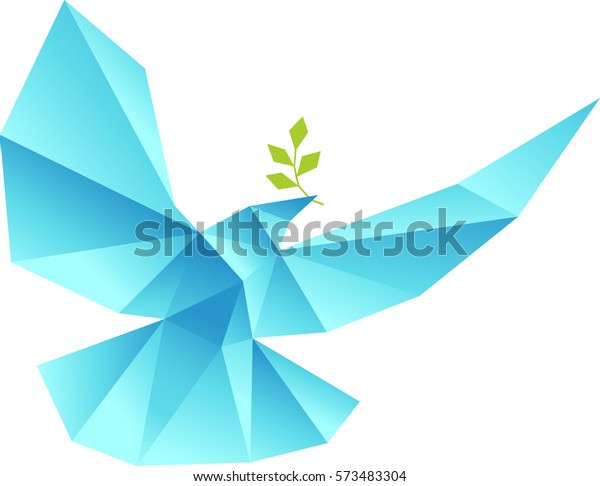 Low poly dove with olive branch as symbol of peace. Isolated on a white ...