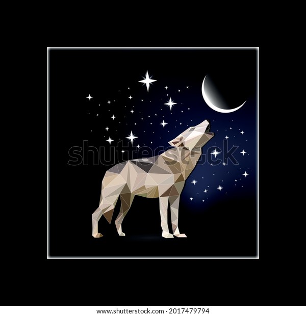 Low Poly White Wolf Night Space Stock Vector (Royalty Free) 2017479794 ...