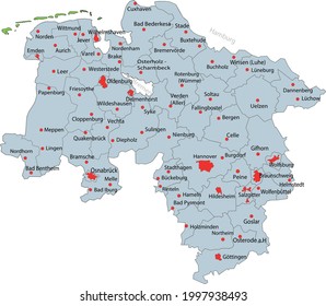 Lower Saxony Map Districts Cities Isolated Stock Vector (Royalty Free ...