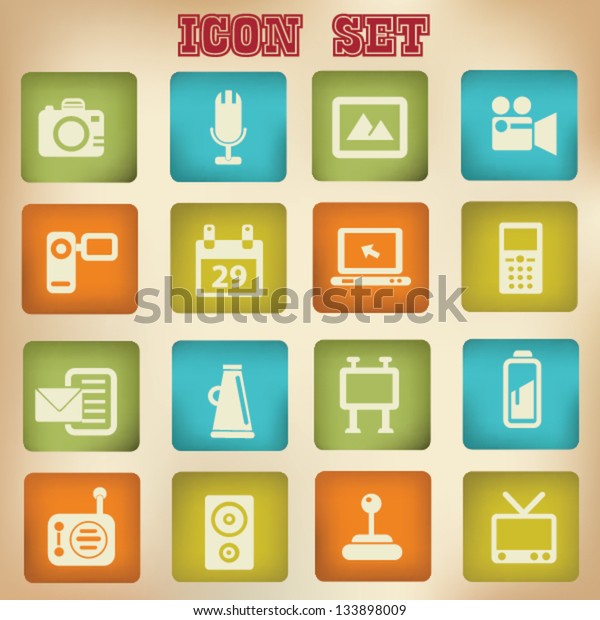 Lti Media Icon Setvintage Stylevector: เวกเตอร์สต็อก (ปลอดค่าลิขสิทธิ์ ...