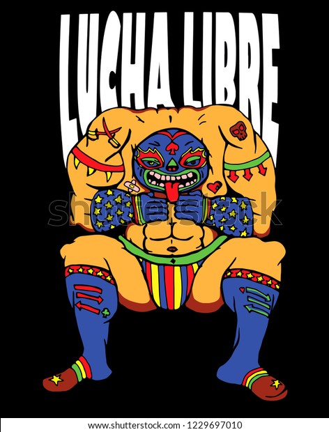 A Lucha Libre Pro-Wrestler, hand drawn vector illustration.