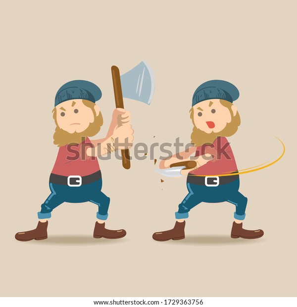 Lumberjack Different Poses Holding Axe Hands Stock Vector (Royalty Free ...