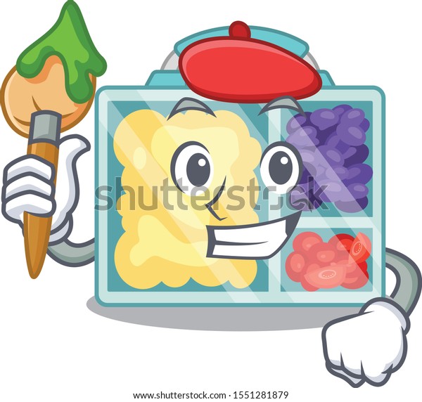 Lunch Box Cartoon Character Painter Stock Vector (Royalty Free ...