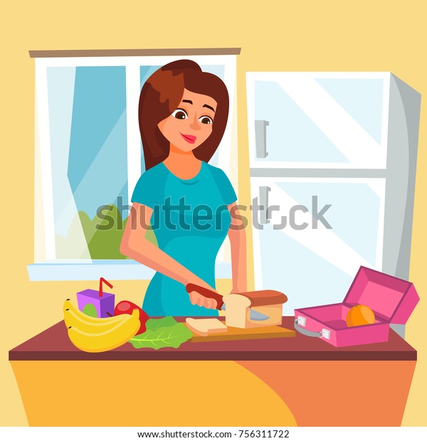 Lunch Box Vector Woman Making Tasty Stock Vector (Royalty Free) 756311722