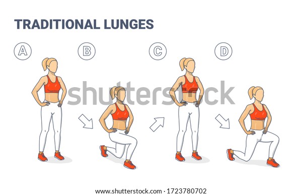 Lunges Classic Plyometric Exercise Colorful Illustration Stock Vector ...