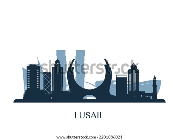 Lusail Skyline Monochrome Silhouette Vector Illustration Stock Vector ...