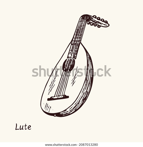 Lute Ink Black White Doodle Drawing Stock Vector (Royalty Free ...