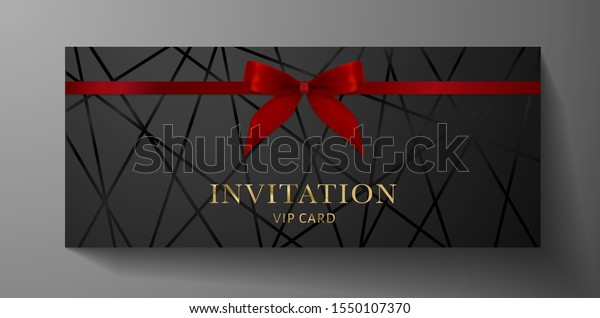 Luxurious VIP Invitation template with red bow, ribbon on black ...