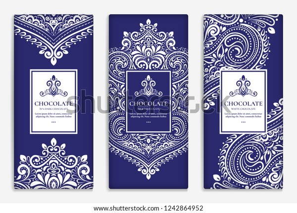 Luxury blue packaging design of chocolate bars. Vintage vector ornament ...