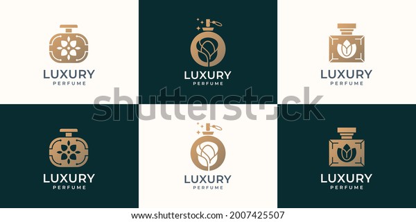 luxury bottle perfume logo set design template.symbol for cosmetic ...