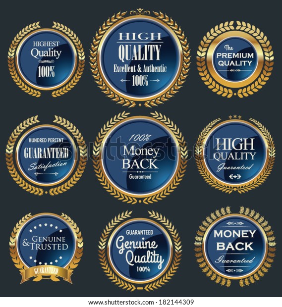 Luxury Gold Blue Labels Laurel Wreath Stock Vector (Royalty Free ...