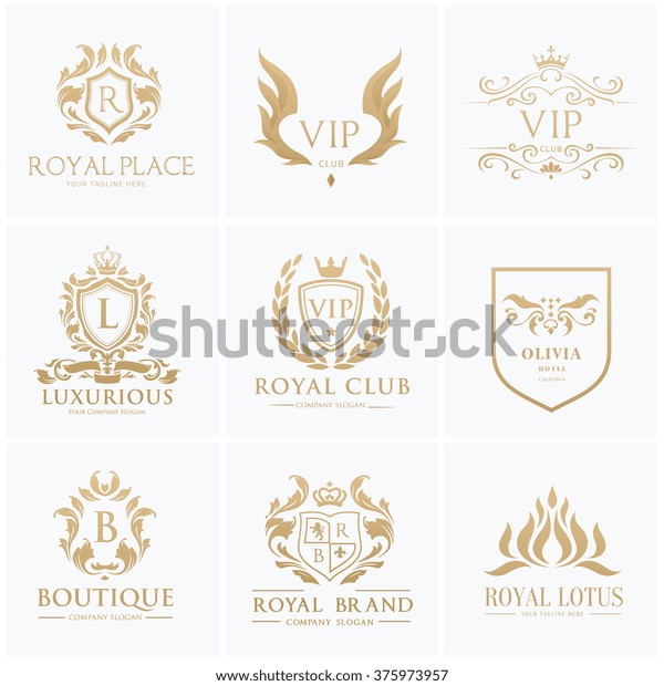 Luxury Gold Crest Logo Collection Royal Stock Vector (Royalty Free ...