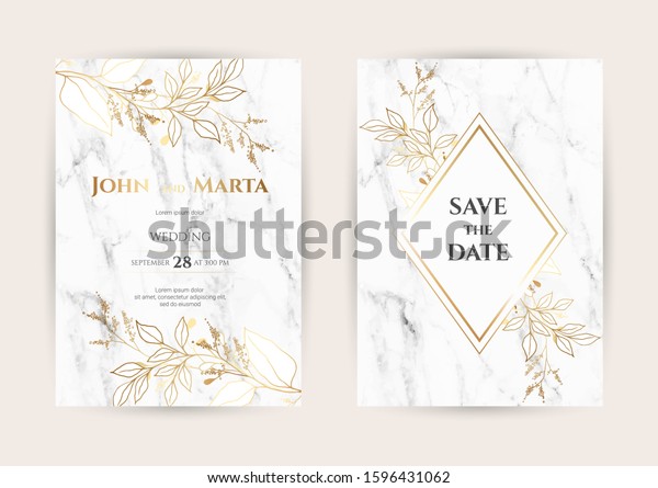 Luxury Marble Wedding Invitation Cards Gold: vector de stock (libre de ...