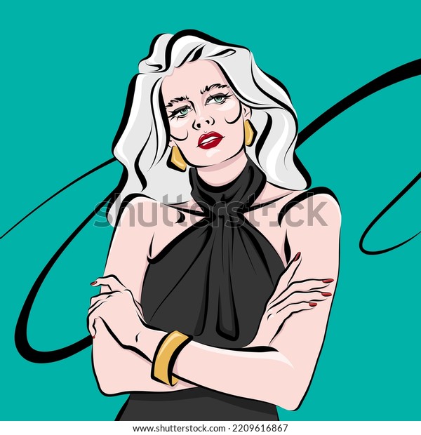 Luxury Portrait Beautiful Blonde Woman Black Stock Vector Royalty Free