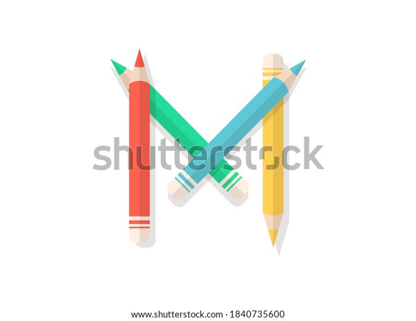 M letter font made of multicolored pencils. Vector design element for ...