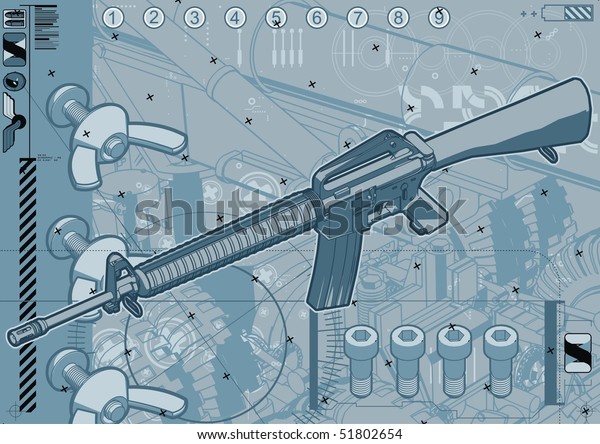 M16 Assault Rifle Schematic Design Template Stock Vector (Royalty Free ...