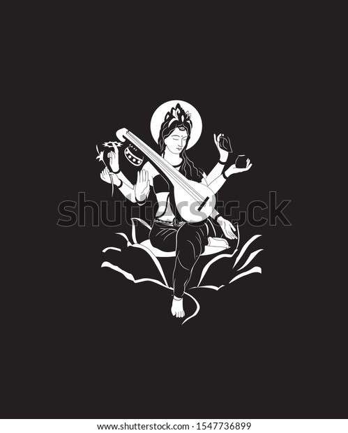 Maa Saraswati Vector Black Graphic Design Stock Vector (Royalty Free ...