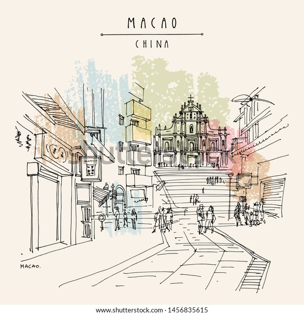 Macao Macau China Asia View Ruins Stock Vector (Royalty Free ...