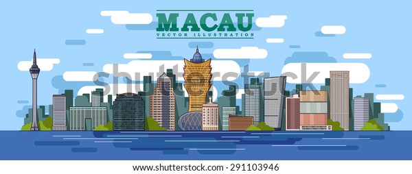 Macau Skyline Color Background Editable Vector Stock Vector (Royalty ...