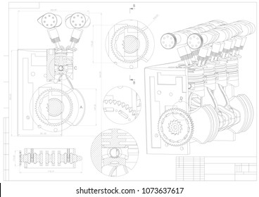 Gear Engineering Drawing Modern Mechanics Blueprints: เวกเตอร์สต็อก ...