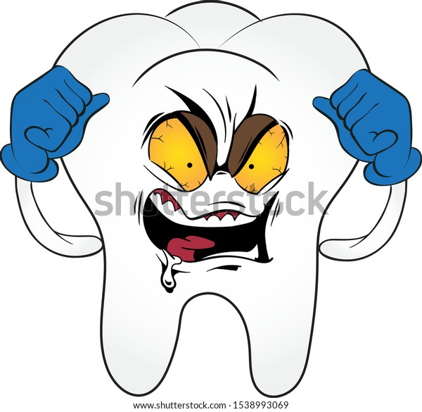 Mad Face Tooth Character Cartoon Time Stock Vector (Royalty Free ...