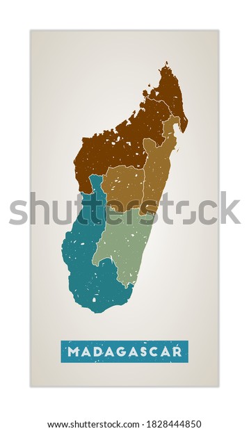 Madagascar Map Country Poster Regions Old Stock Vector (Royalty Free ...