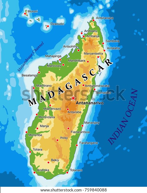 Madagascar Physical Map Stock Vector (Royalty Free) 759840088
