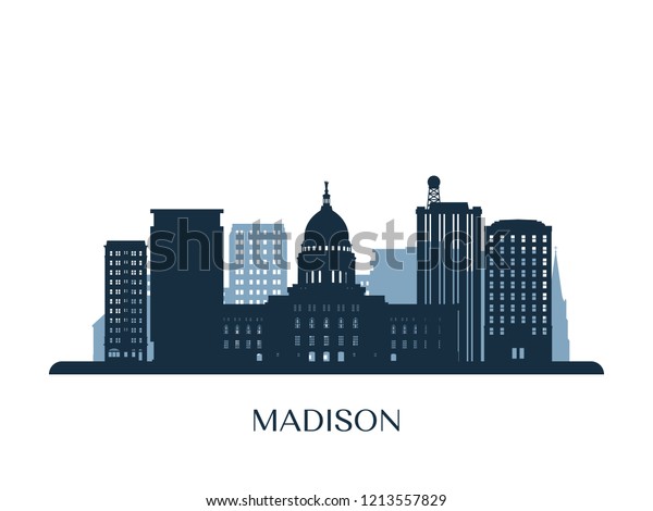 Madison Skyline Monochrome Silhouette Vector Illustration Stock Vector ...