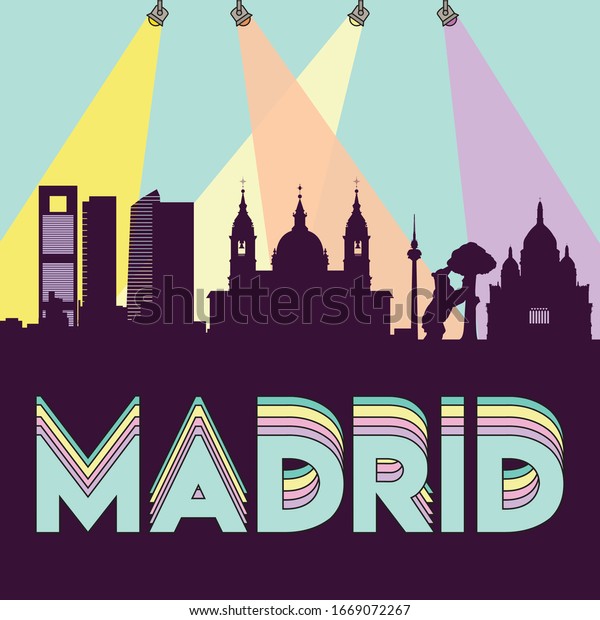 Madrid Spain Skyline Silhouette Flat Design Stock Vector (Royalty Free ...