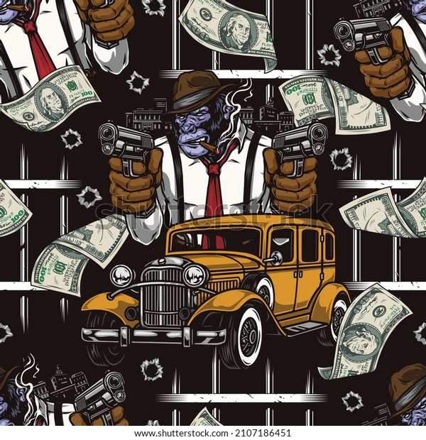 Mafia Money Seamless Pattern Gorilla Gangster Stock Vector (Royalty ...