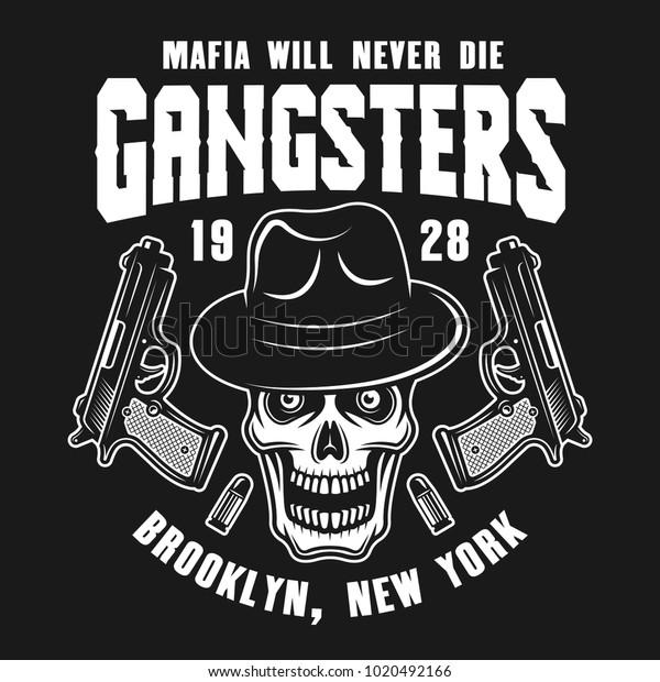 Mafia vector emblem, label, print or logo with gangster skull in fedora ...
