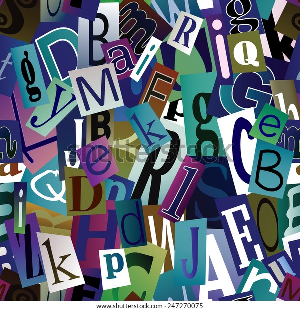 Magazine Letters Collage Seamless Vector Pattern 스톡 벡터(로열티 프리 ...