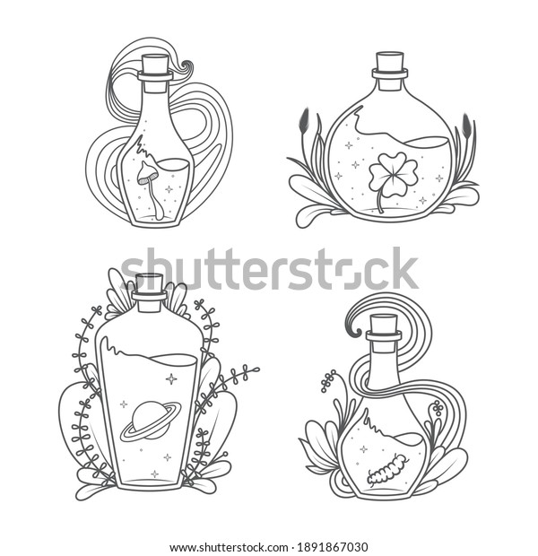 Magic Bottles Collection Coloring Book Page Stock Vector (Royalty Free ...