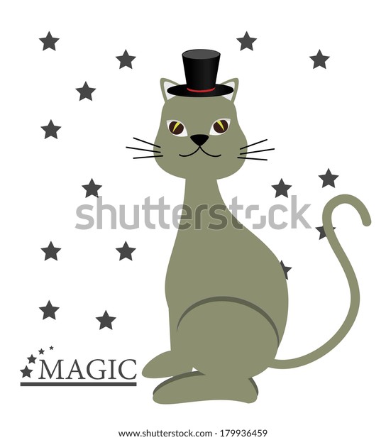 Magic Cat Cartoon Over White Background Stock Vector (Royalty Free ...