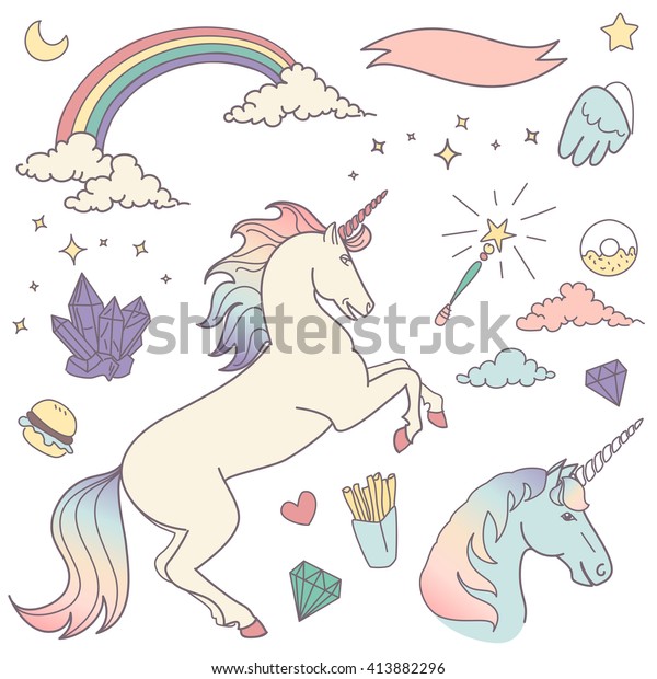 Magic Collection Unicorn Rainbow Stars Crystals Stock Vector (Royalty ...