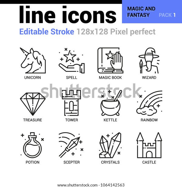 Magic Fantasy Line Icons Set Editable: vetor stock (livre de direitos ...