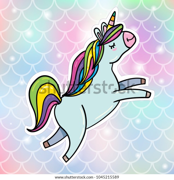 Magic Flying Unicorn Rainbow Hairs Sticker Stock Vector (Royalty Free ...