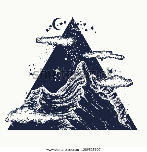 Magic Mountains Triangle Tattoo Tshirt Design Stock Vector (Royalty ...