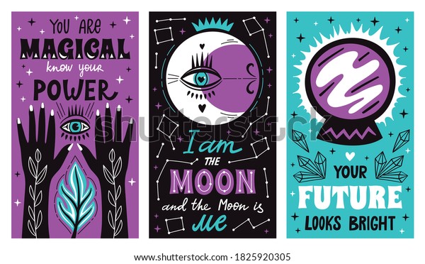 Magic Mystical Witch Lettering Posters Witchcraft Stock Vector (Royalty ...