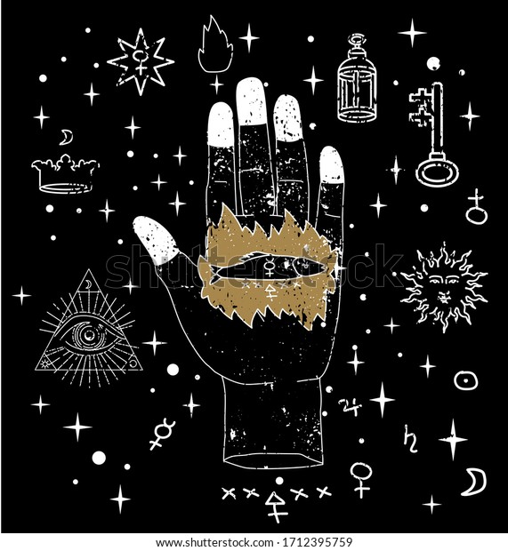Magic Set Palmistry Hand Medieval Style Stock Vector (Royalty Free ...