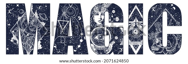Magic Slogan Lettering Art Witch Woman Stock Vector (Royalty Free ...