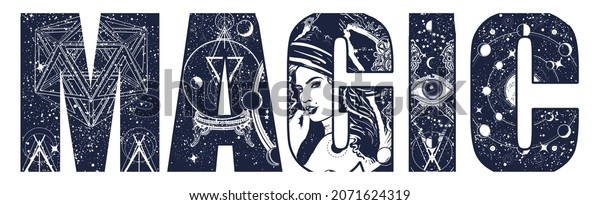 Magic Slogan Witch Woman Hat Lettering Stock Vector (Royalty Free ...